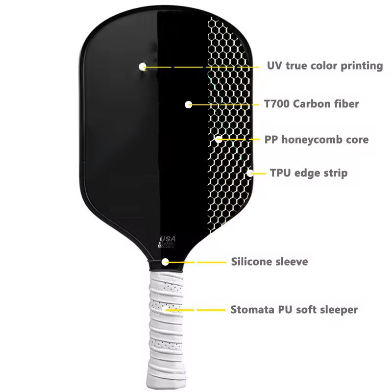 Stretch surface rough thermoformed T700 raw carbon fiber Pickleball paddle